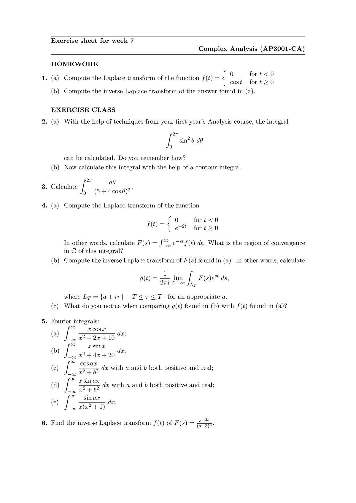 Complex Analysis Exercise Sheet 7 Exercise Sheet For Week 7 Complex