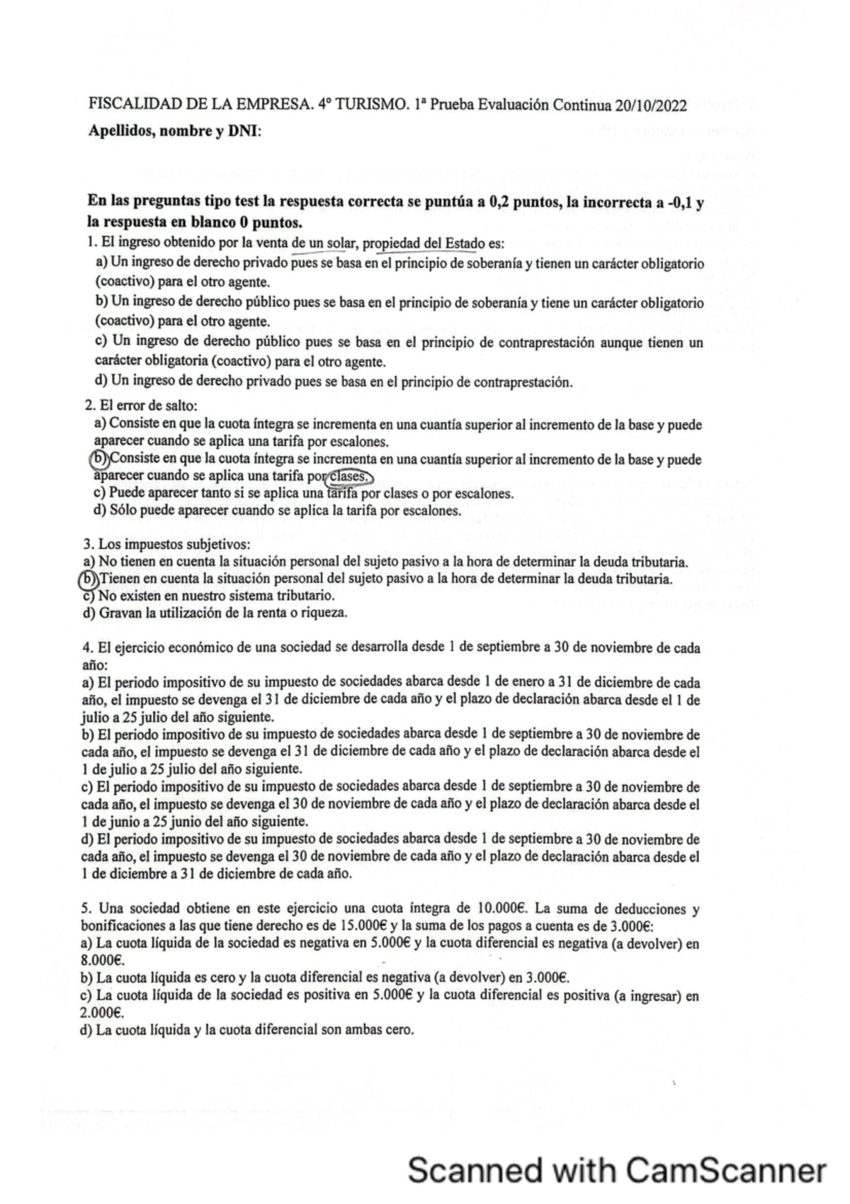 Primer Examen Continua 2022 Fiscalidad De La Empresa Studocu