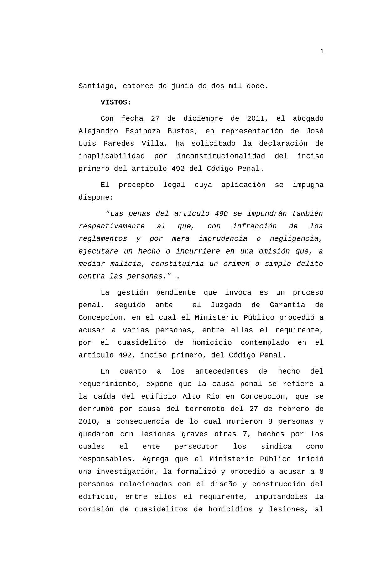 Sentencia Tc Artículo 492 Cp Santiago Catorce De Junio De Dos Mil