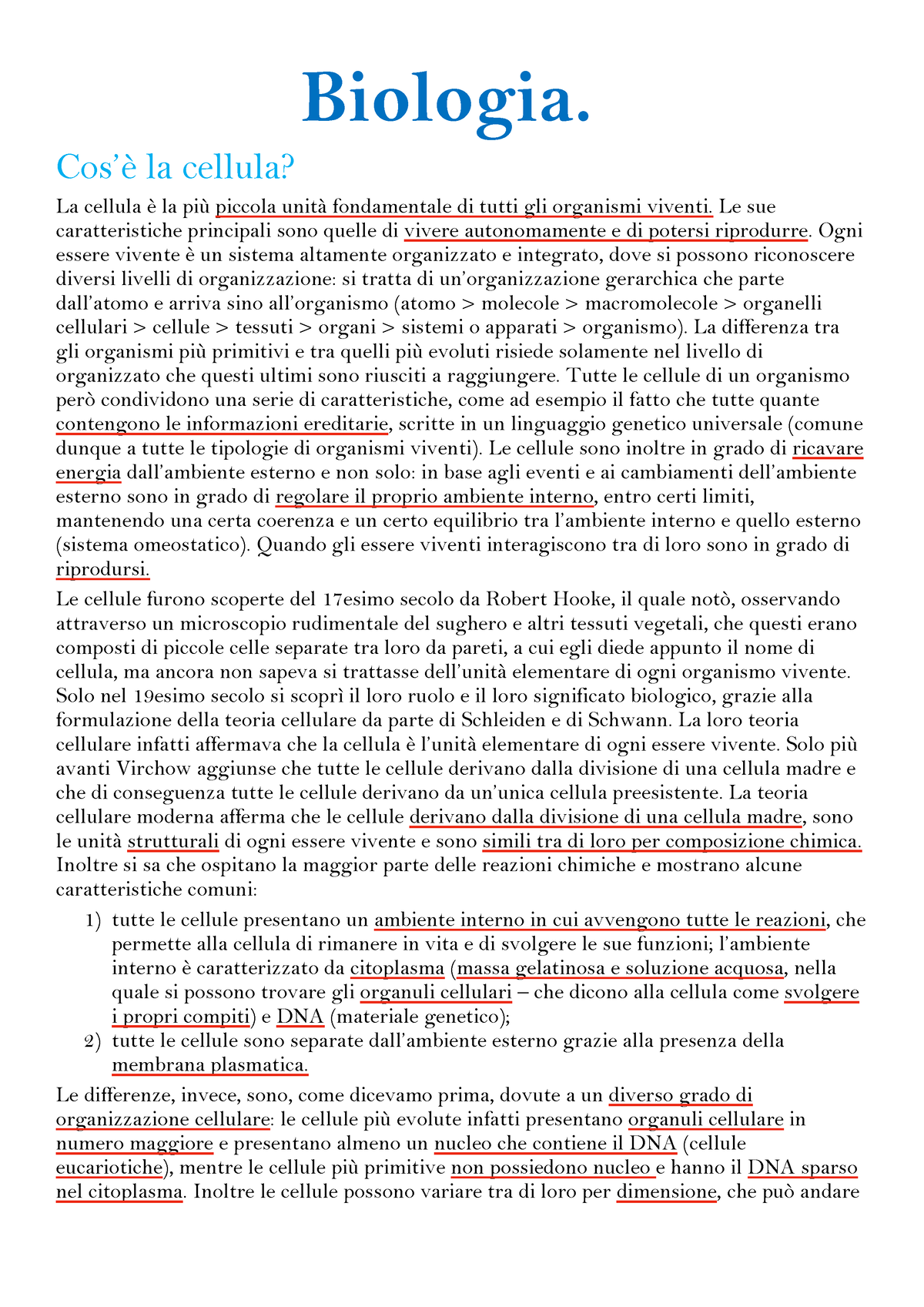 Biologia Riassunto Biologia Cosè La Cellula La Cellula è La Più