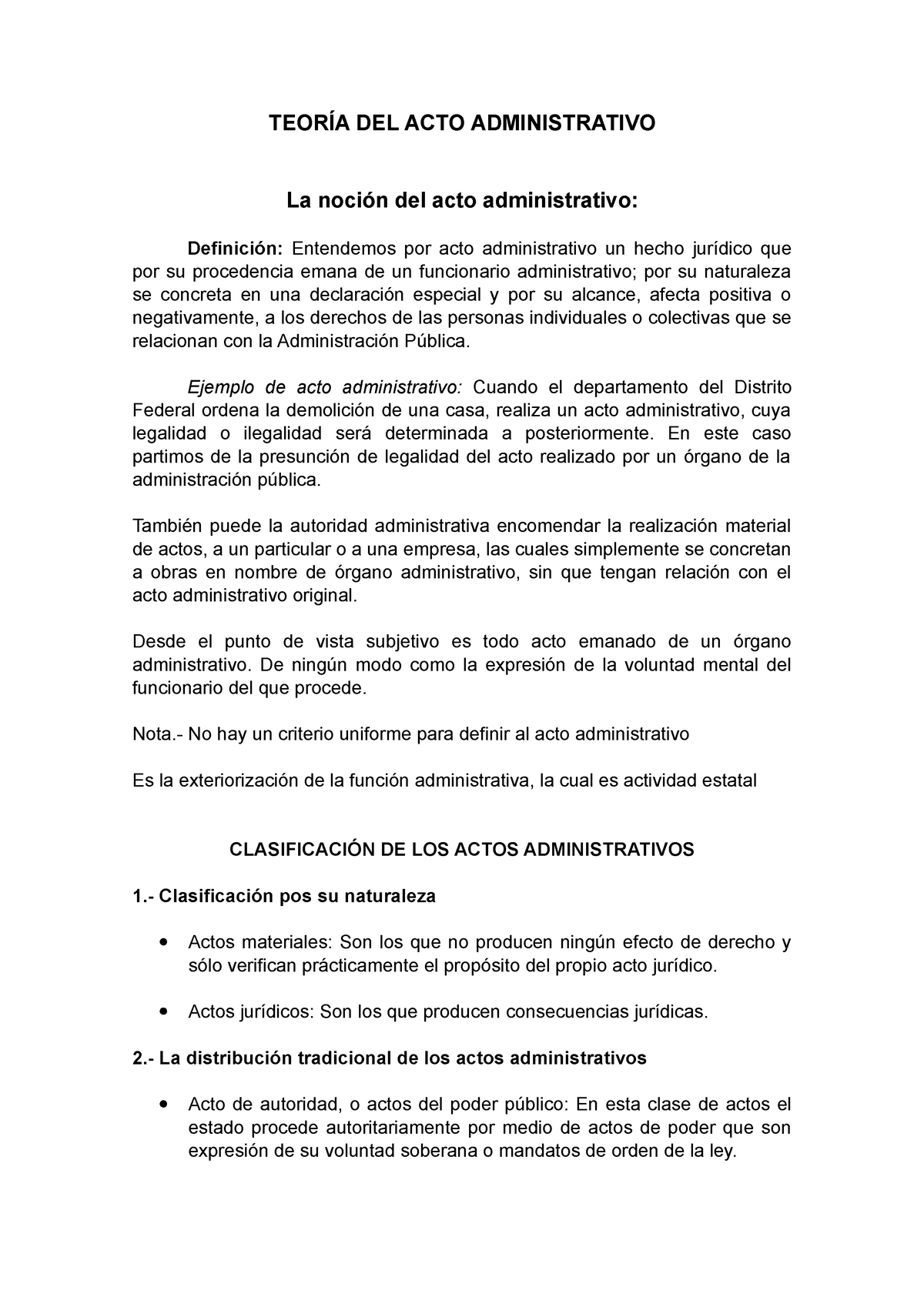 El Acto Administrativo Y Su Clasificación Del Acto Administrativo La