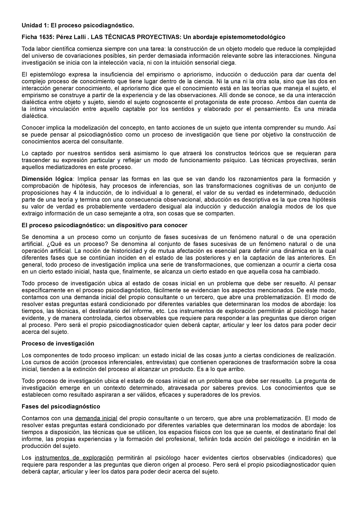 Resumen Primer Parcial Psicodignostico Unidad 1 El Proceso