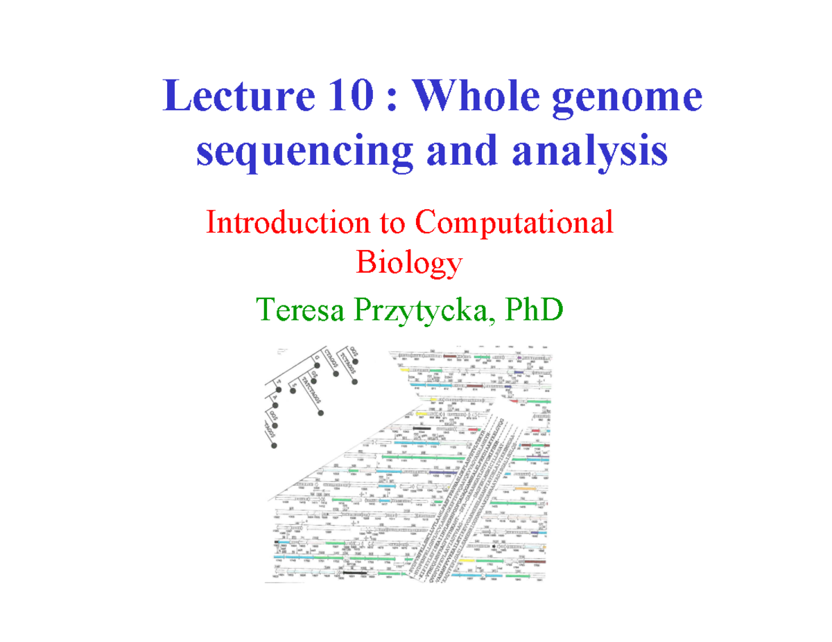 Lect10 Whole Genome Lecture 10 Whole Genome Sequencing And Analysis