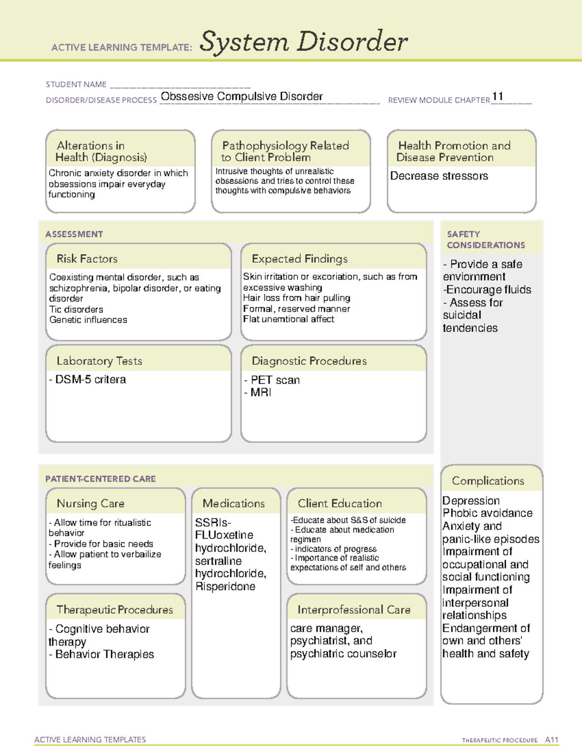 System Disorder Active Learning Template Prntbl