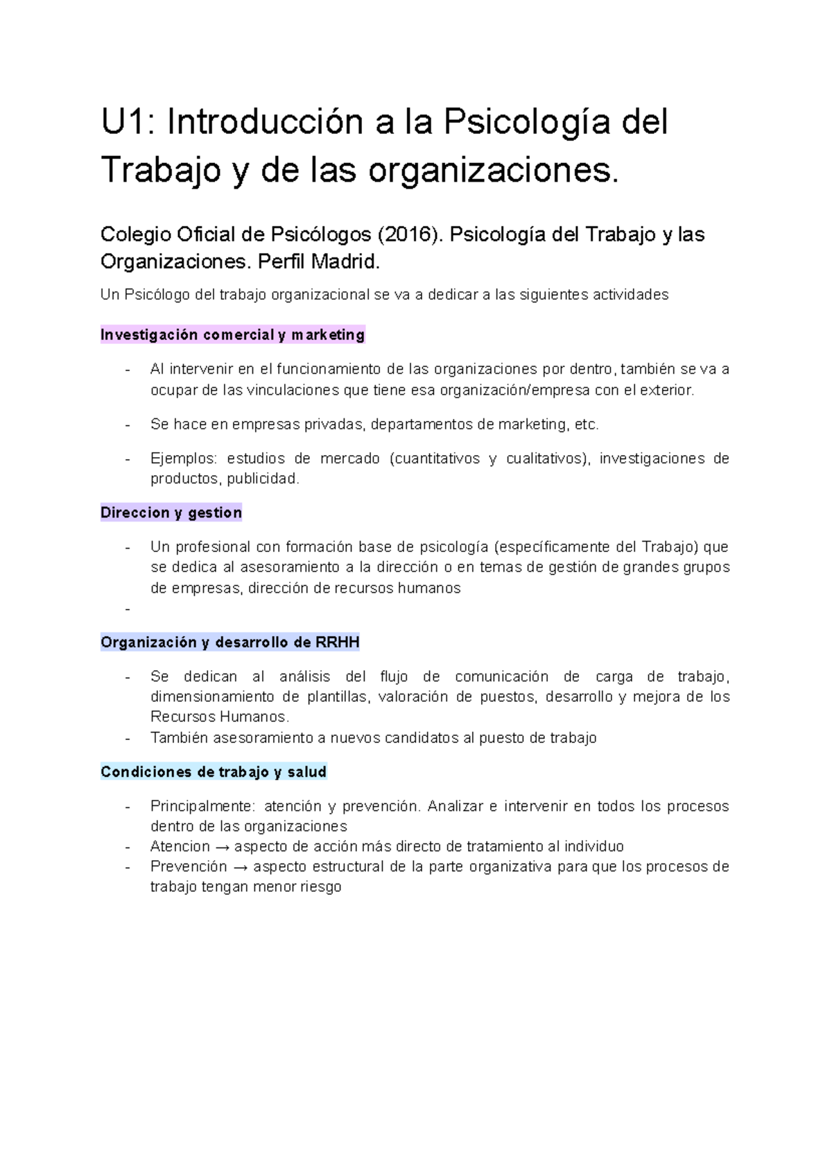 Psicologia Del Trabajo Resumen U1 Introducción A La Psicología Del