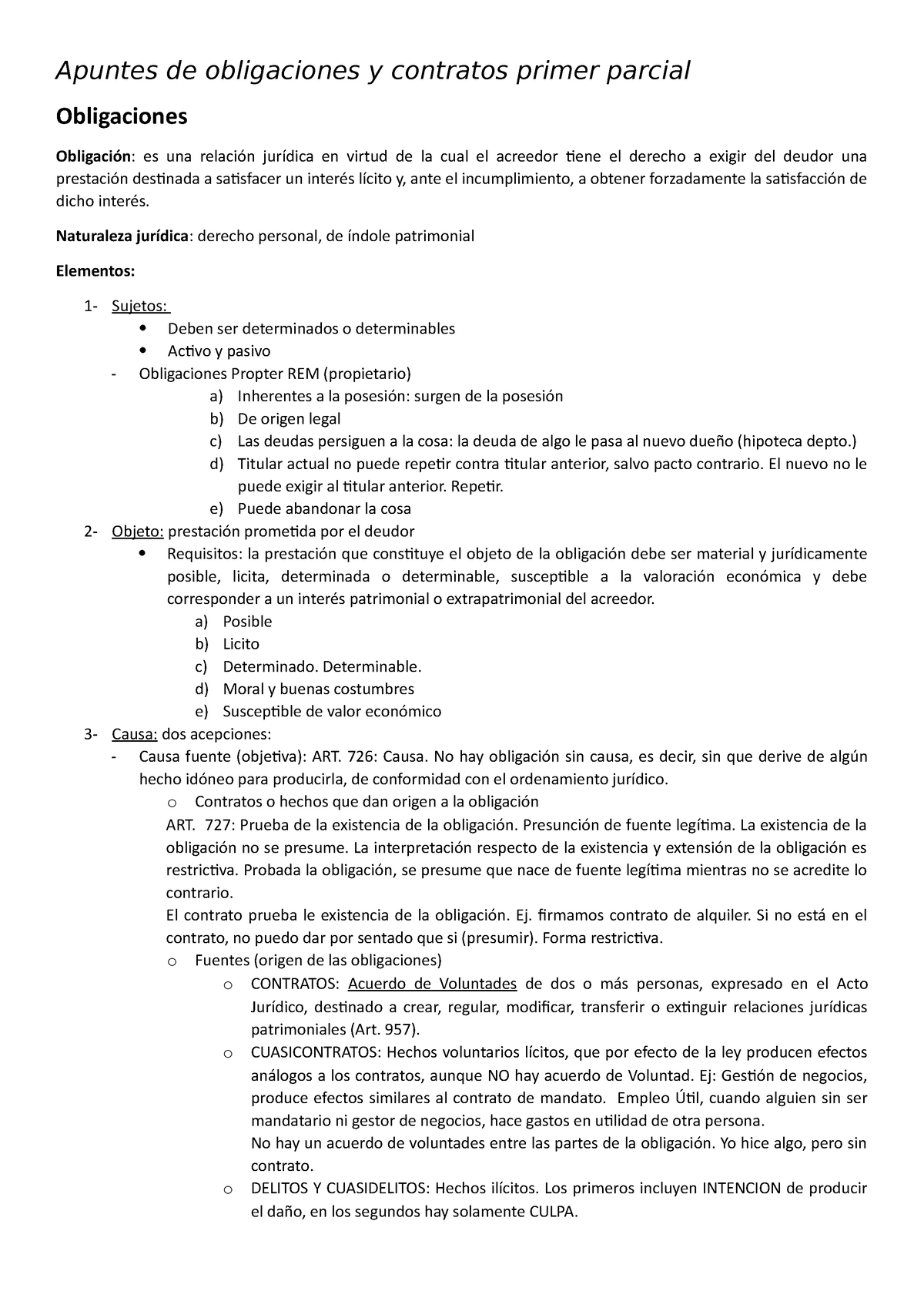 Apuntes Obligaciones Y Contratos Primer Parcial Apuntes De