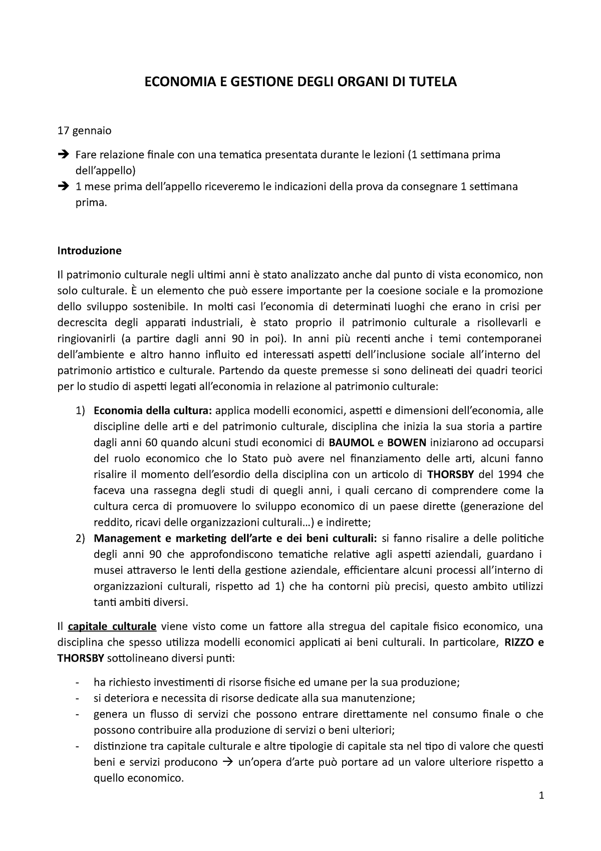 Appunti Lezioni Economia E Gestione Degli Organi Di Tutela 17 Gennaio