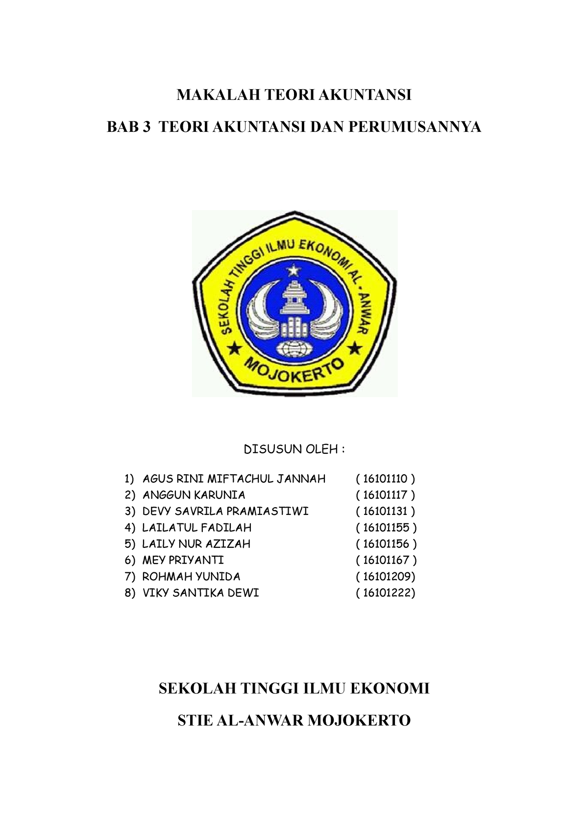 Bab 3 Teori Akuntansi Dan Perumusan Nurrohman Makalah Teori Akuntansi