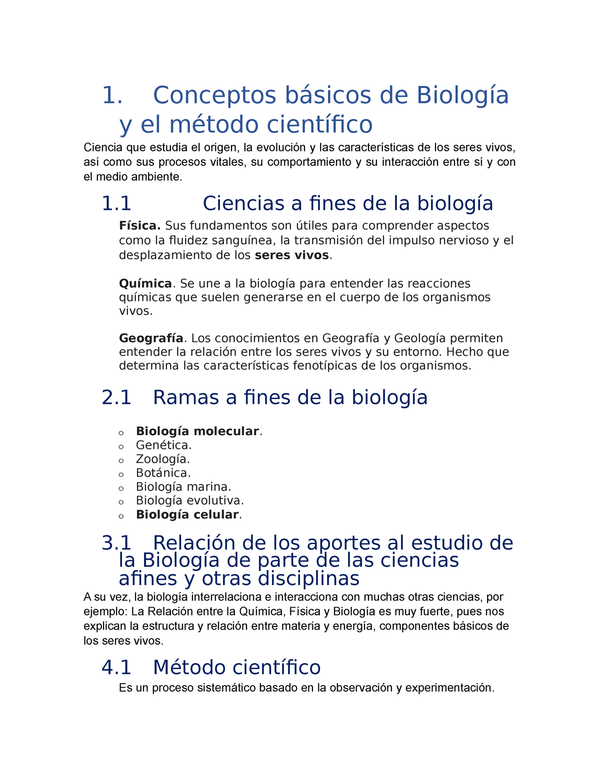 Conceptos Básicos De Biología Y El Método Científico 1 Conceptos