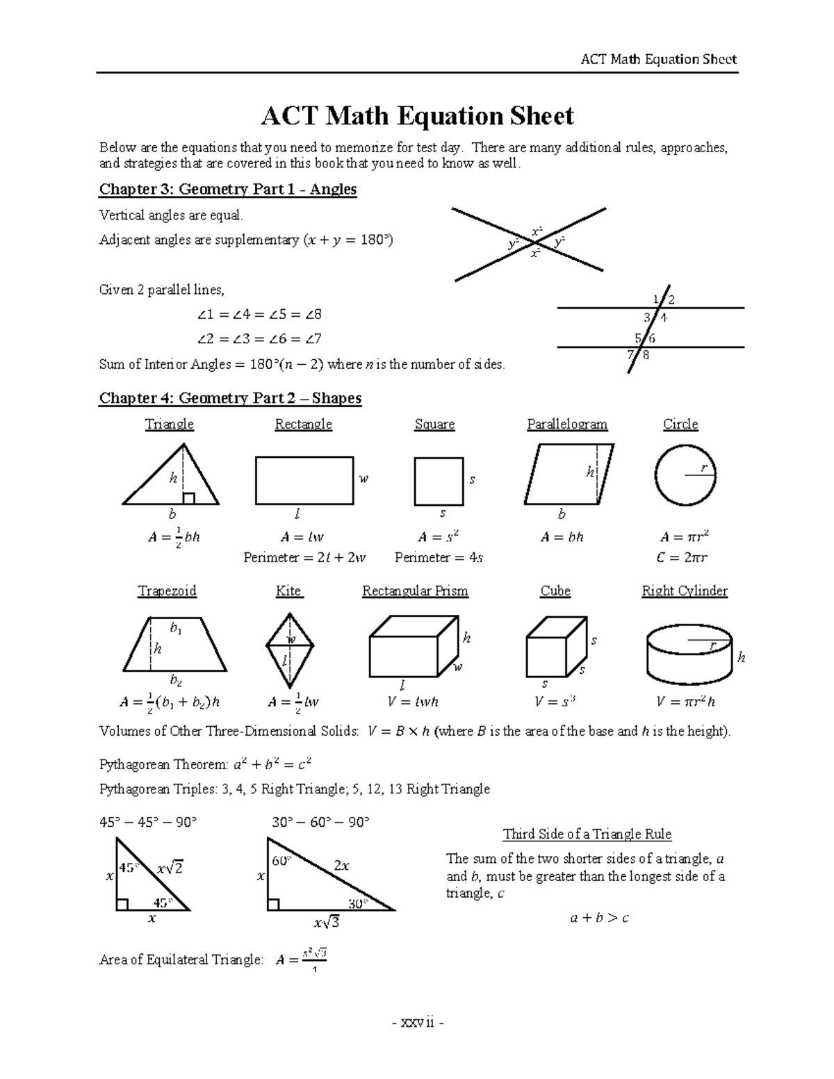 Act Math Equation Sheet Prep Pros Complete Guide To Act Math Act