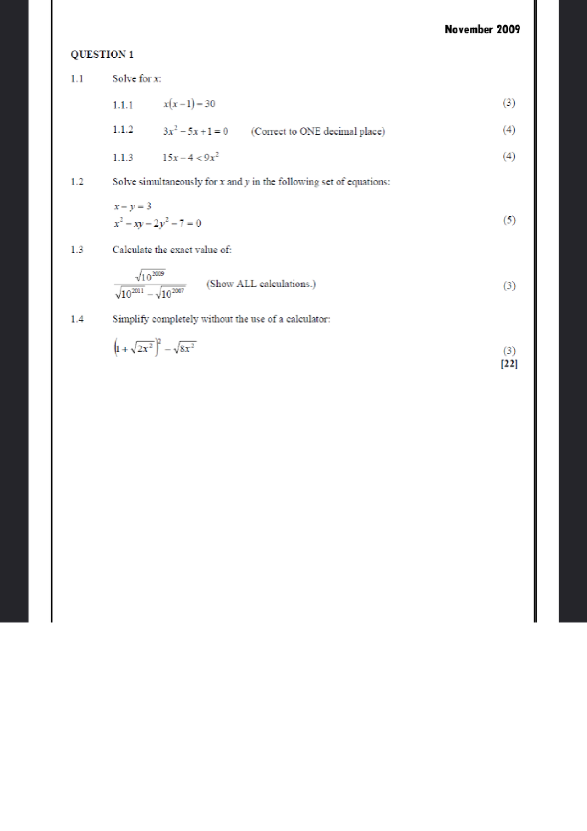 Practice Test Algebra 2009 For Competitive Exams Linear Algebra