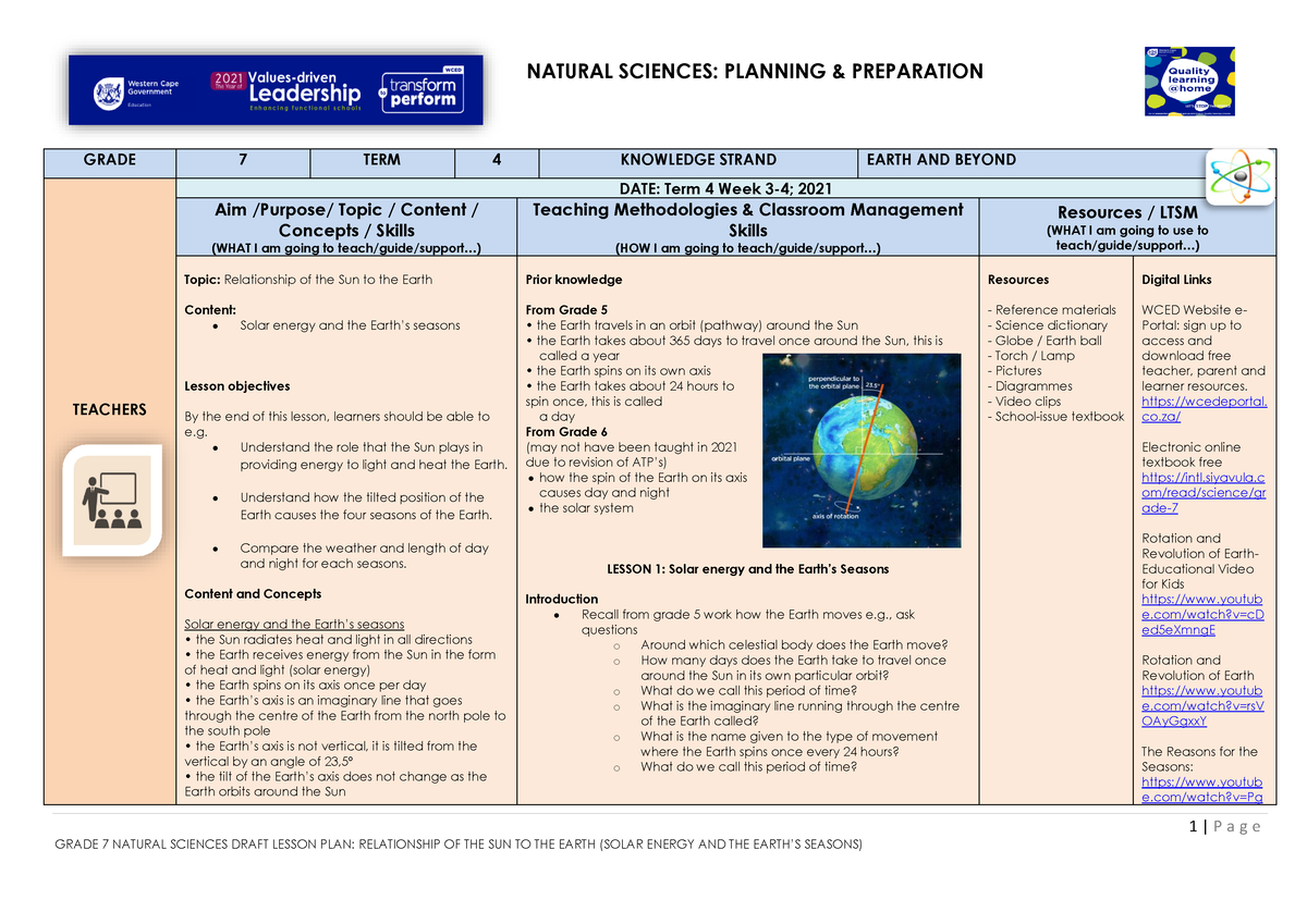 Lesson Plan Get Sp Gr 7 Natural Sciences T4 W3 1 P A G E Natural