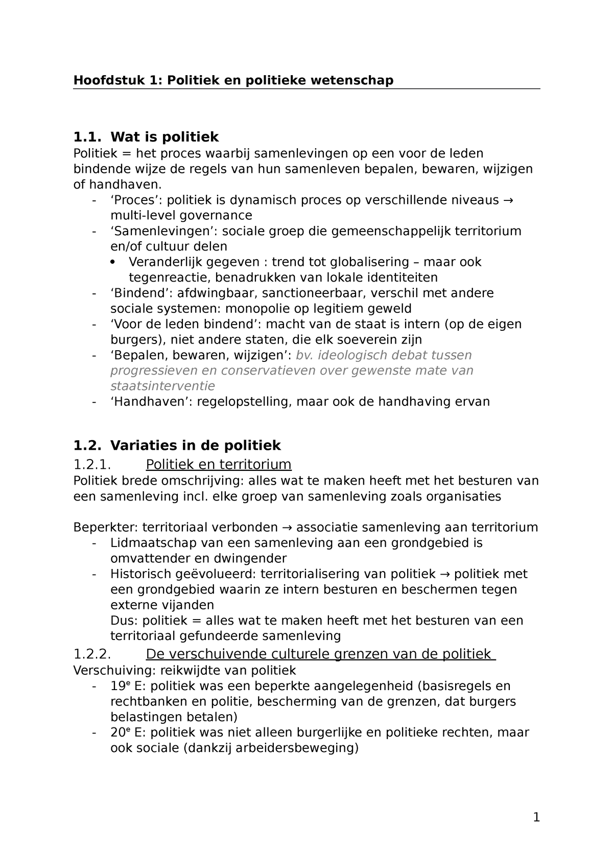 Hoofdstuk 1 Politiek En Politieke Wetenschap Samenvatting Hoofdstuk 1