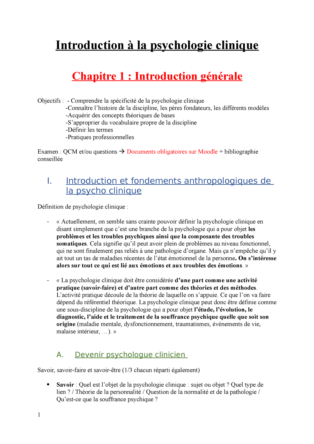 Cm De Psychologie Clinique Licence 1 Introduction à La Psychologie