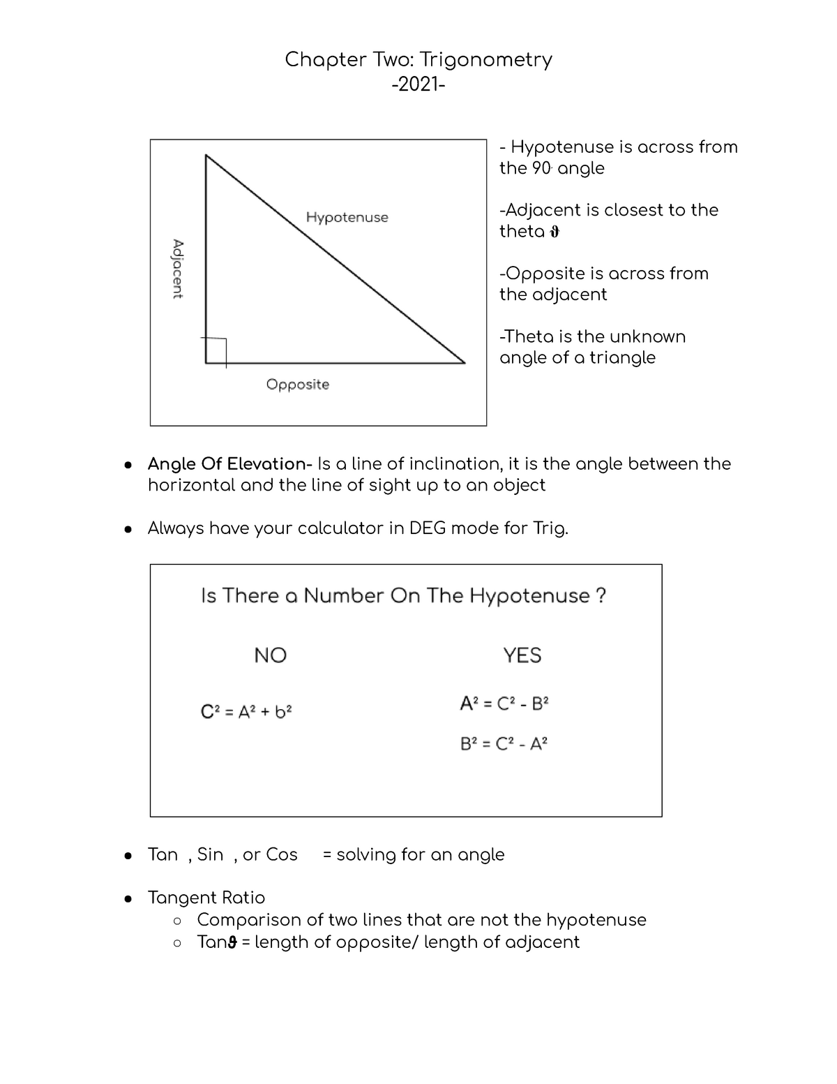 Chapter 2 Trigonometry Math 20 1 Unit Summery Guide Chapter Two