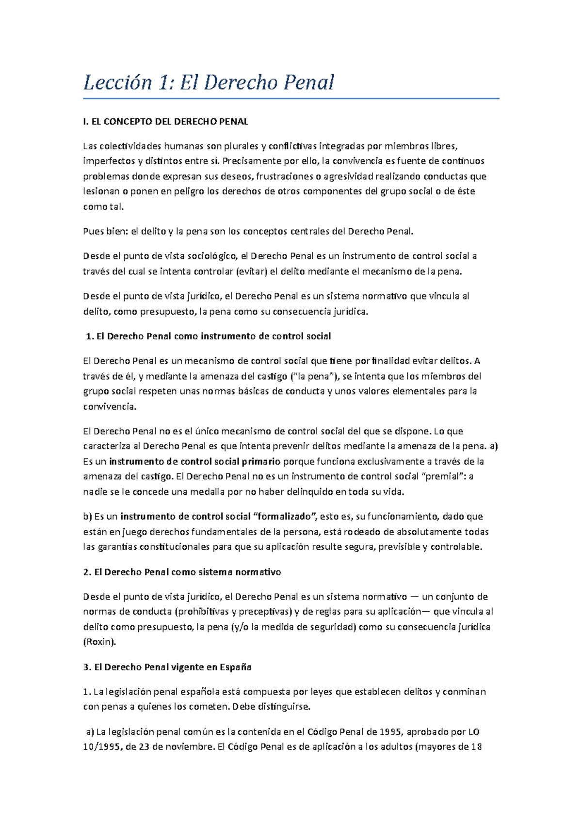 Tema 1 Apuntes 1 Lección 1 El Derecho Penal I El Concepto Del