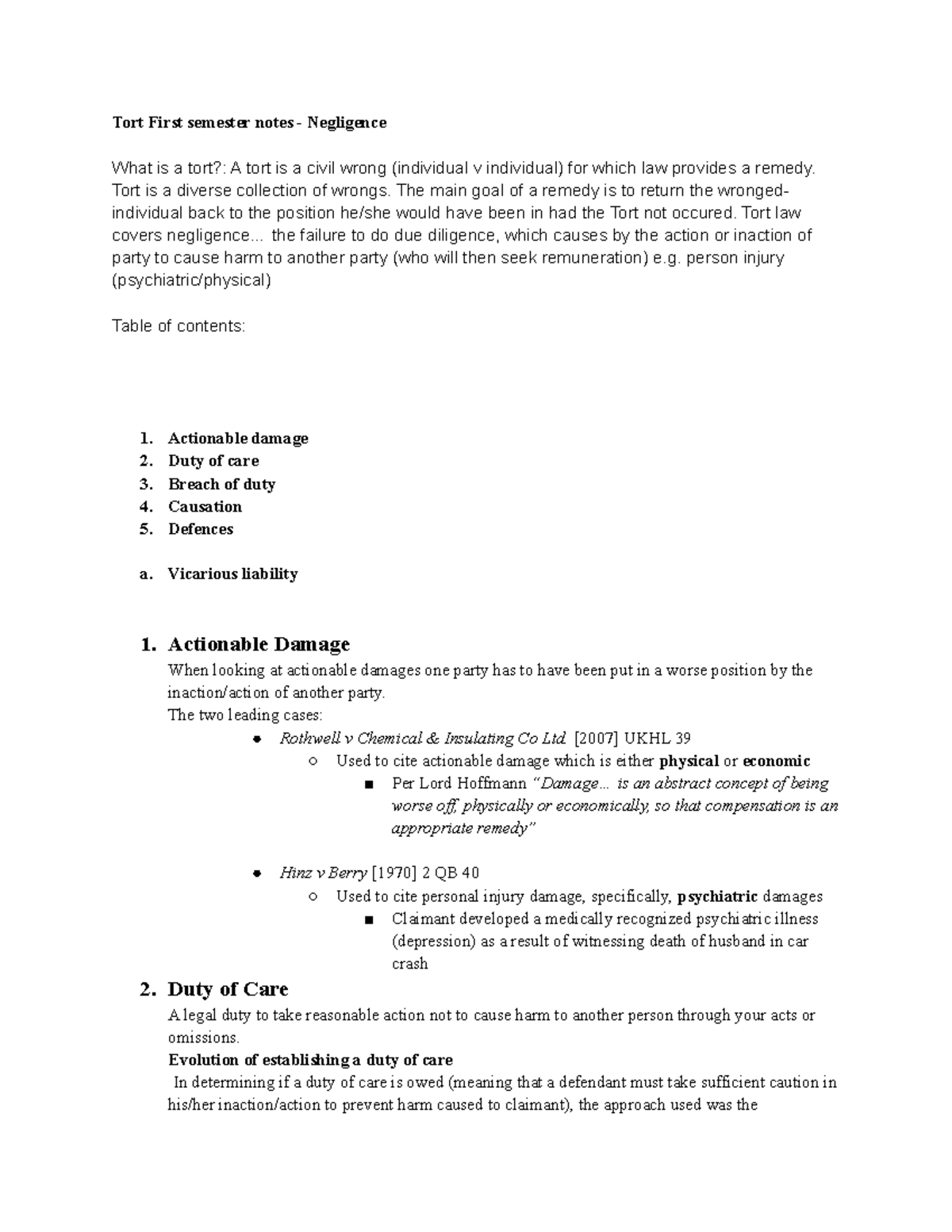 Negligence Notes Kg Tort First Semester Notes Negligence What Is A