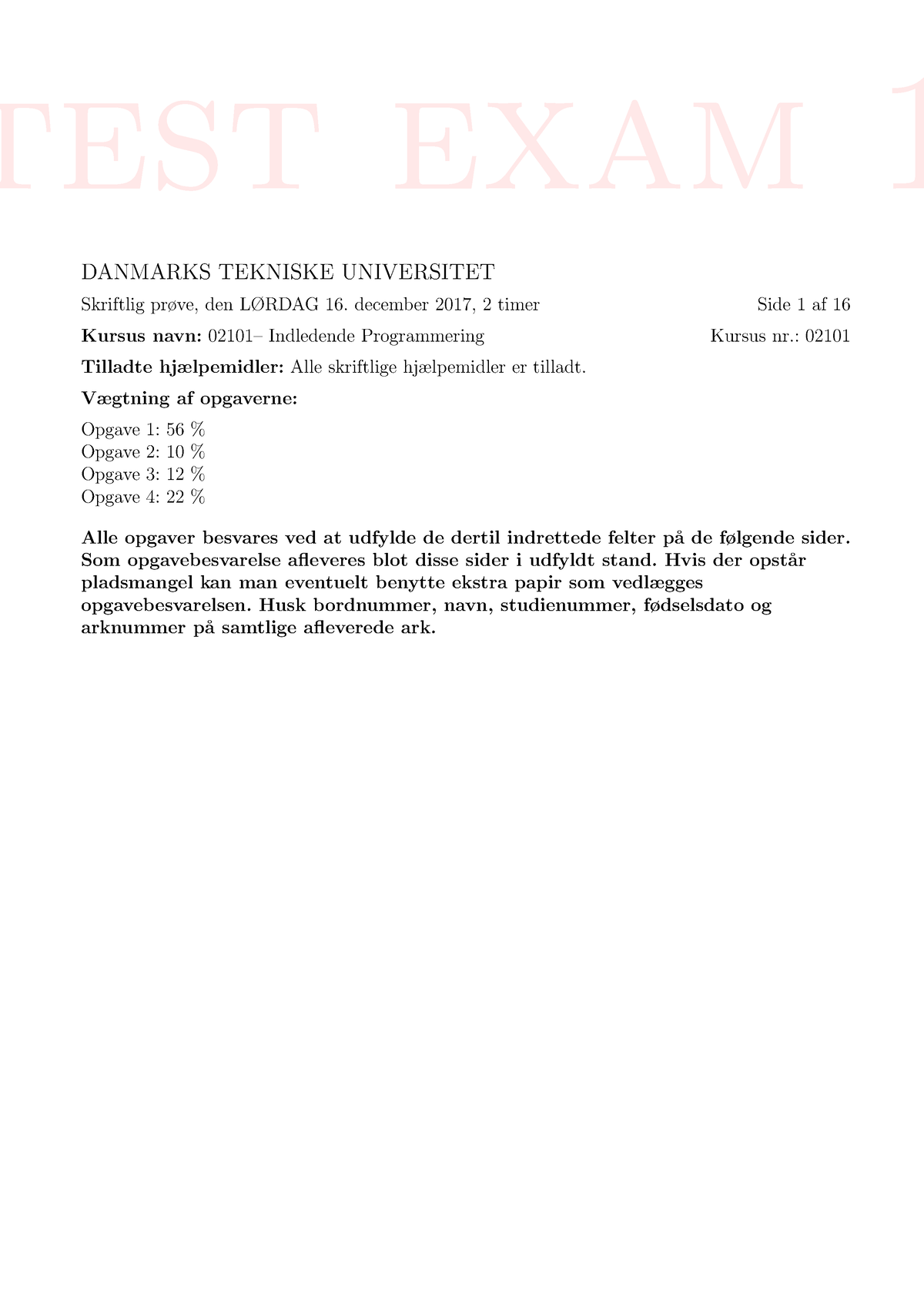 Test Exam 02101 E17 01 Exam Test Danmarks Tekniske Universitet