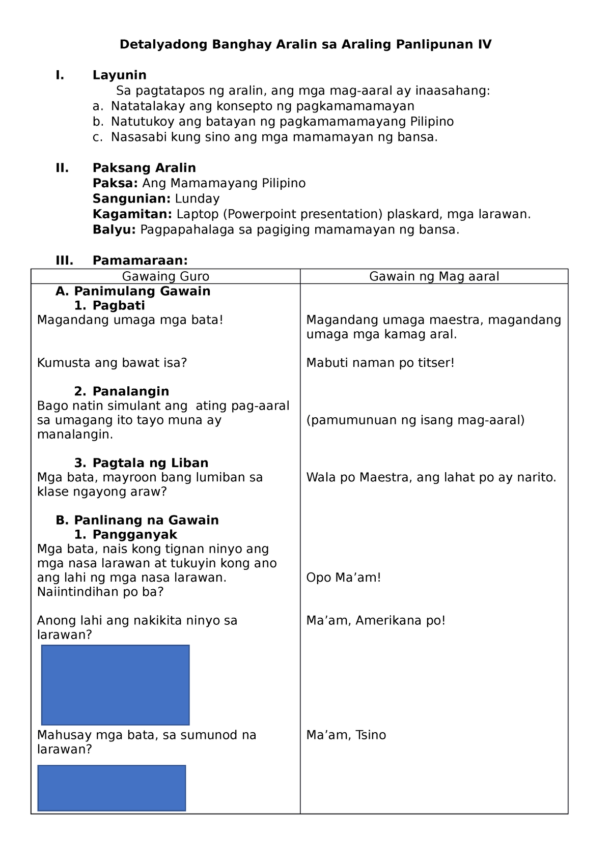 Lesson Plan In Araling Panlipunan 4 2 Docx Banghay Aralin Sa Araling