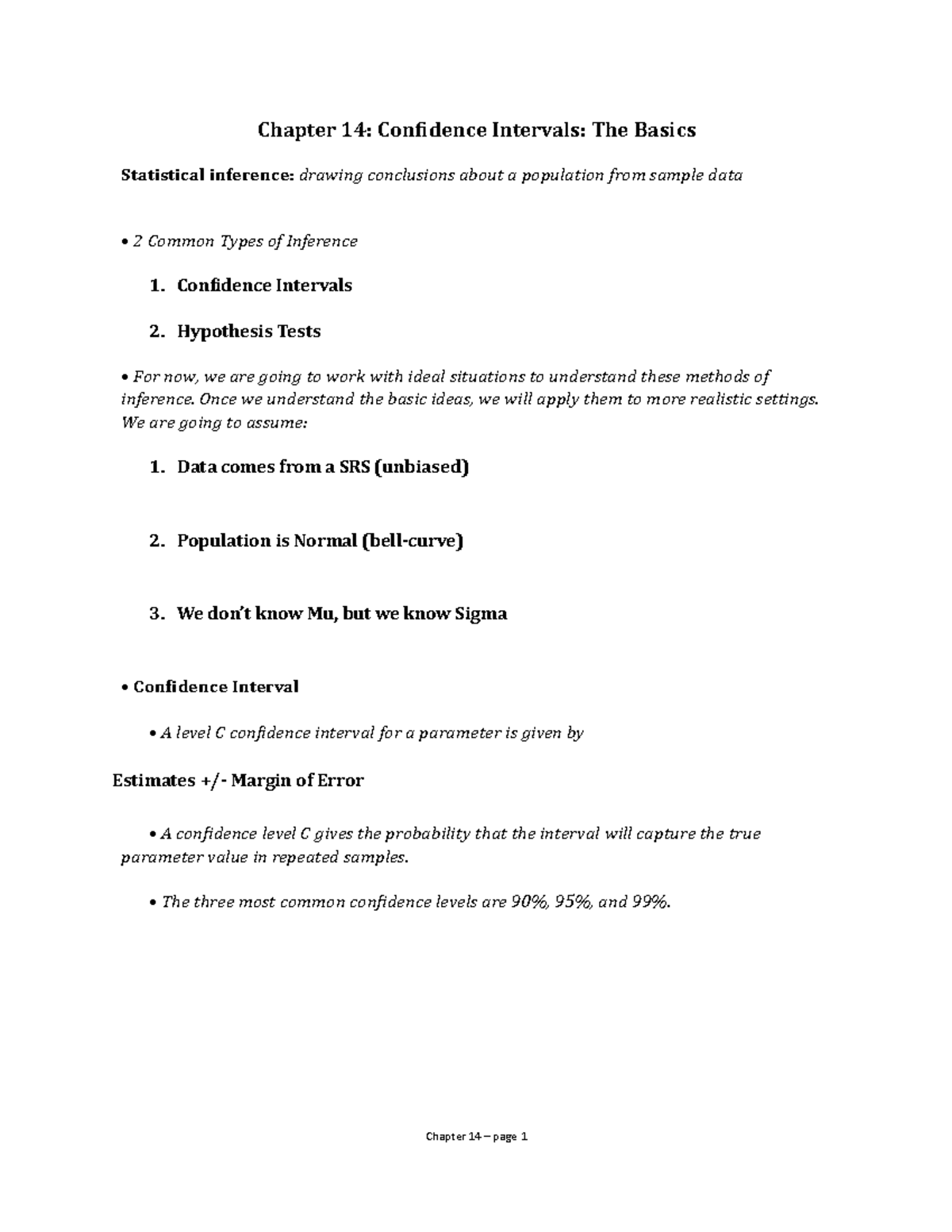 Ch14 Confidence Intervals The Basics Chapter 14 Confidence