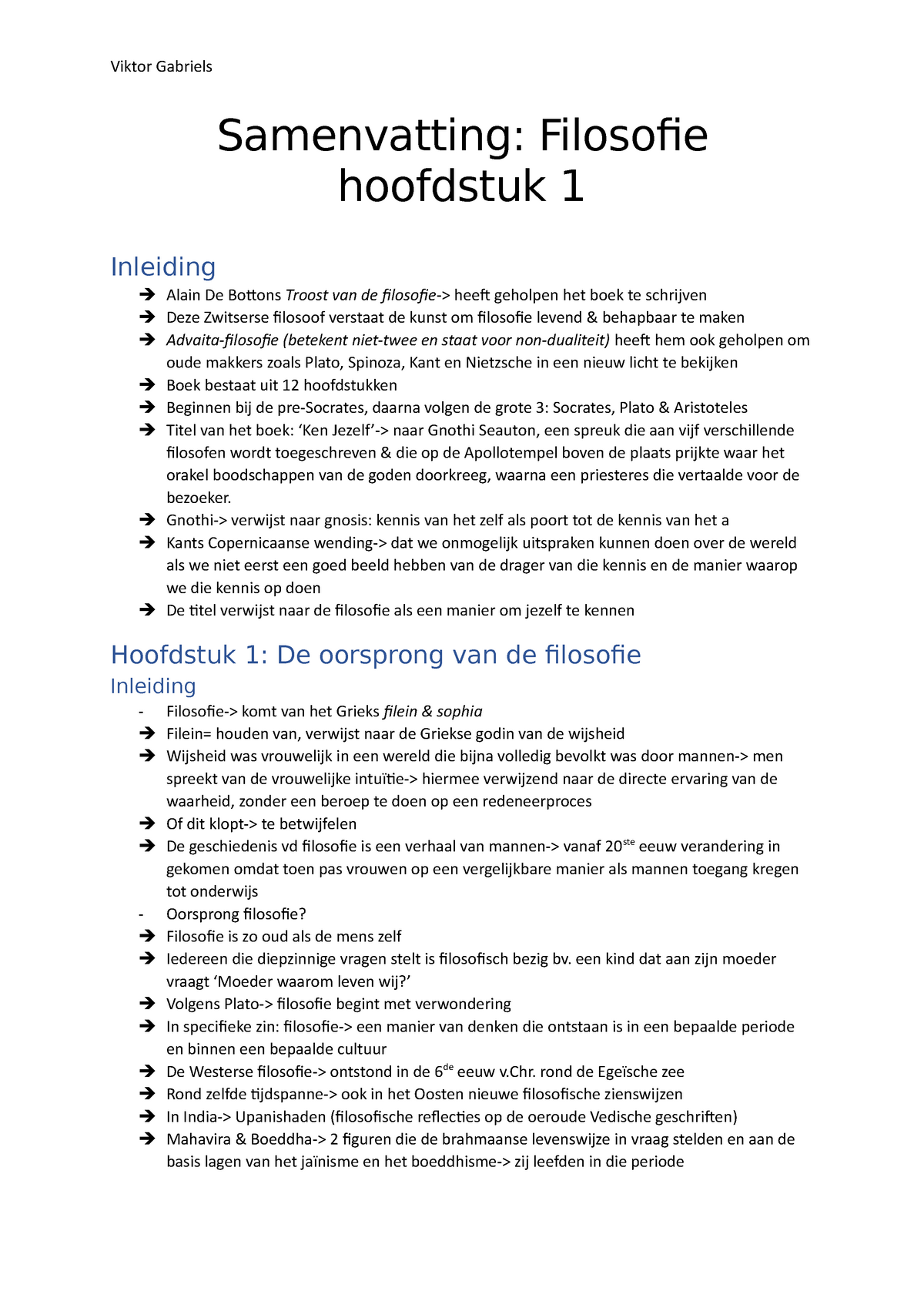 Samenvatting Hoofdstuk 1 Filosofie Samenvatting Filosofie Hoofdstuk