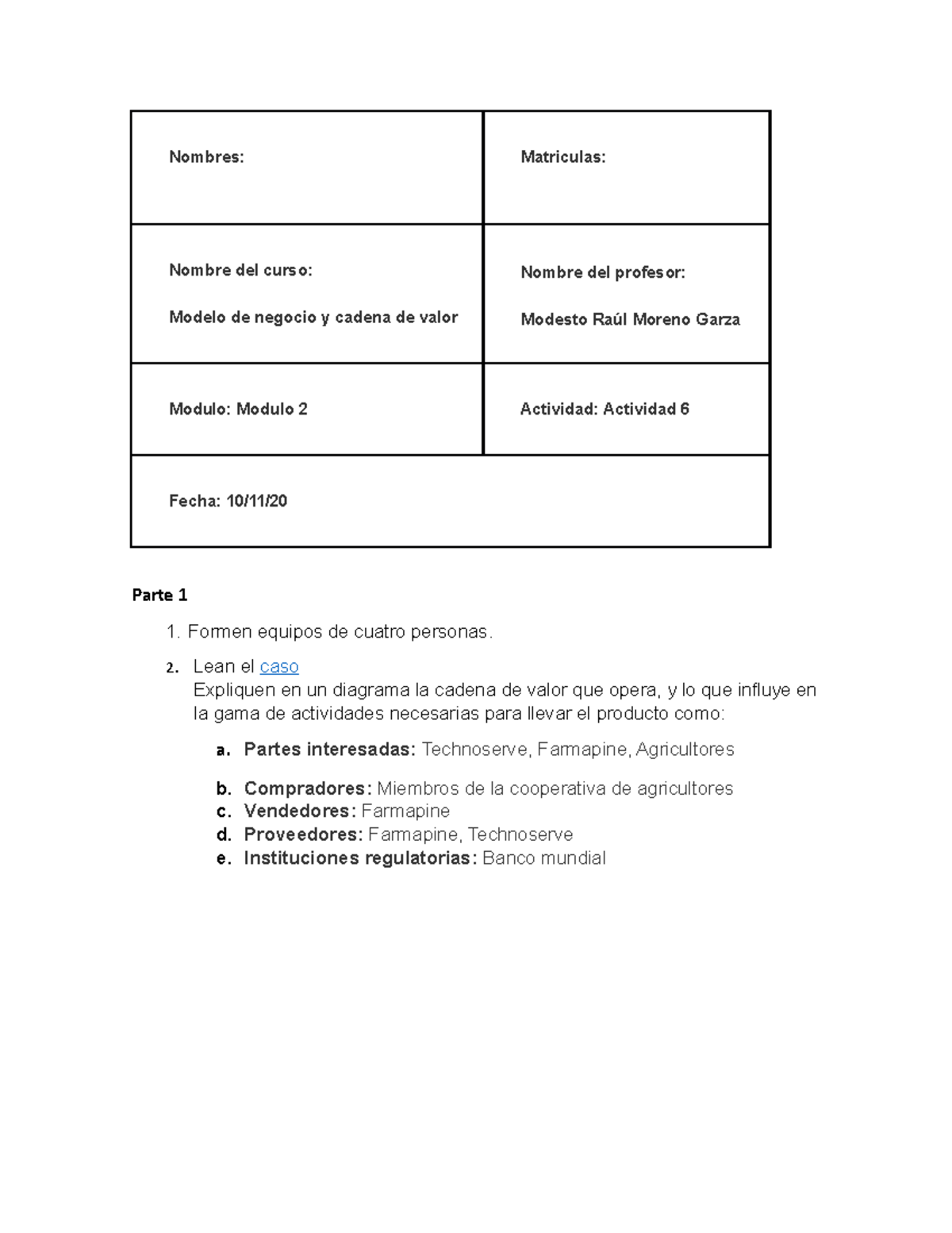 Act 6 Modelo Actividad 6 Nombres Matriculas Nombre Del Curso