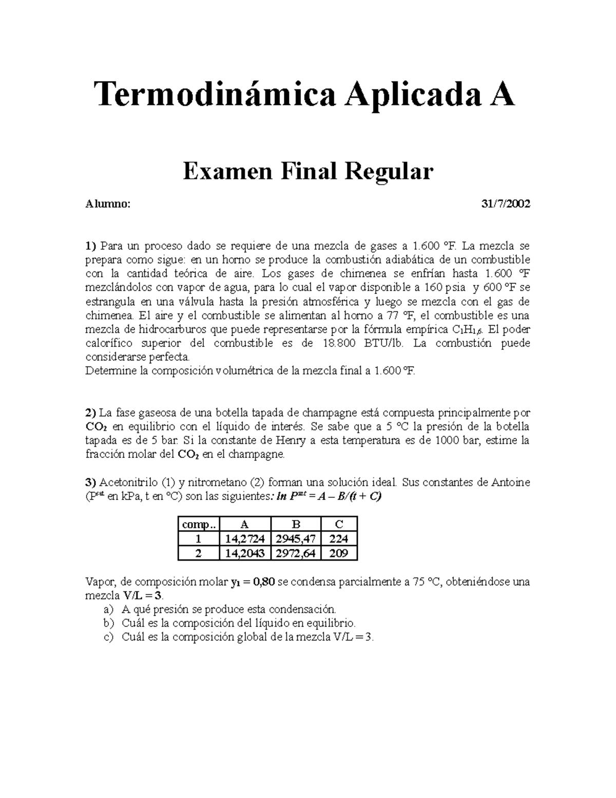 Examen Final Libre Julio 2012 Termodinámica Aplicada A Examen Final