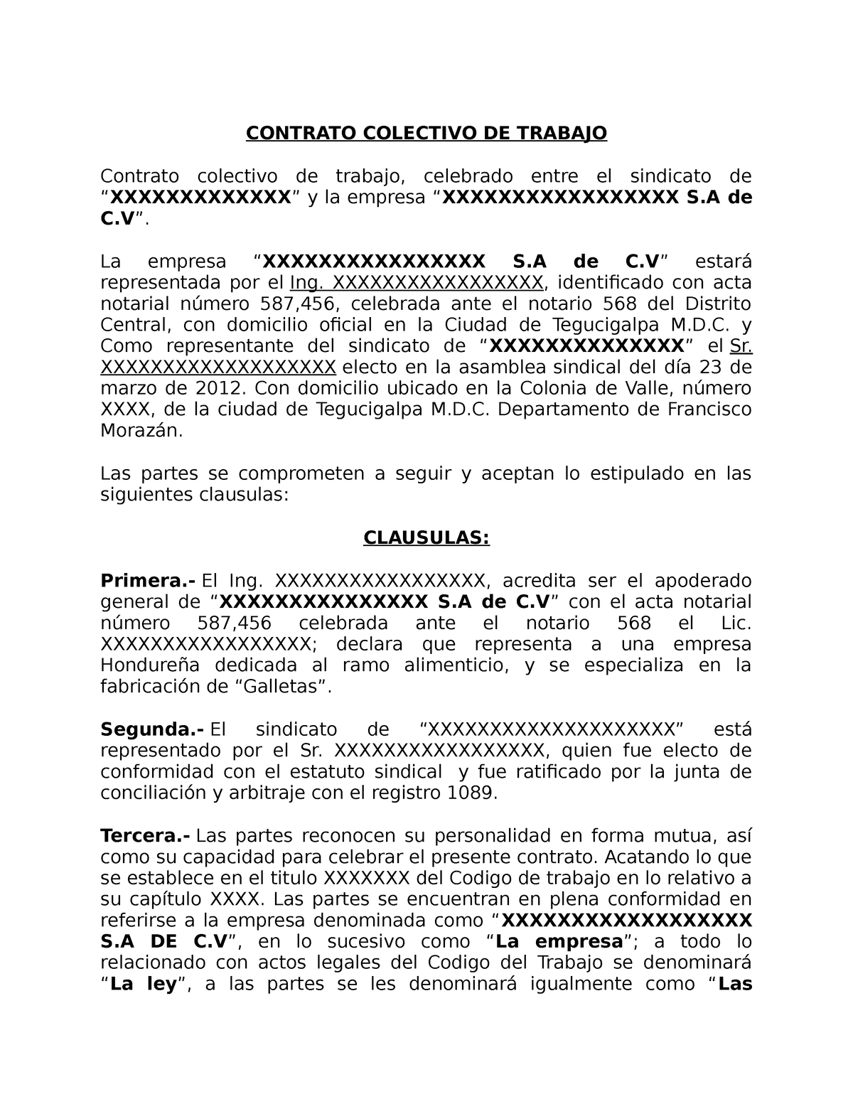 Contrato Colectivo De Trabajo Contrato Colectivo De Trabajo Contrato