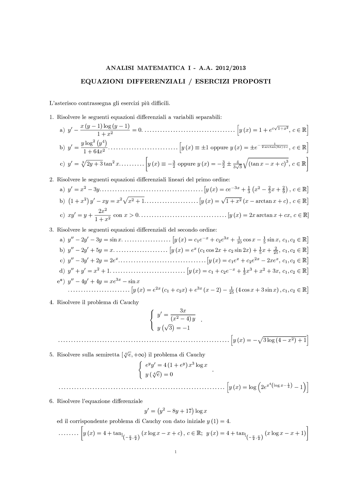 Esercitazione Analisi Matematica I Equazioni Differenziali 2 Aa