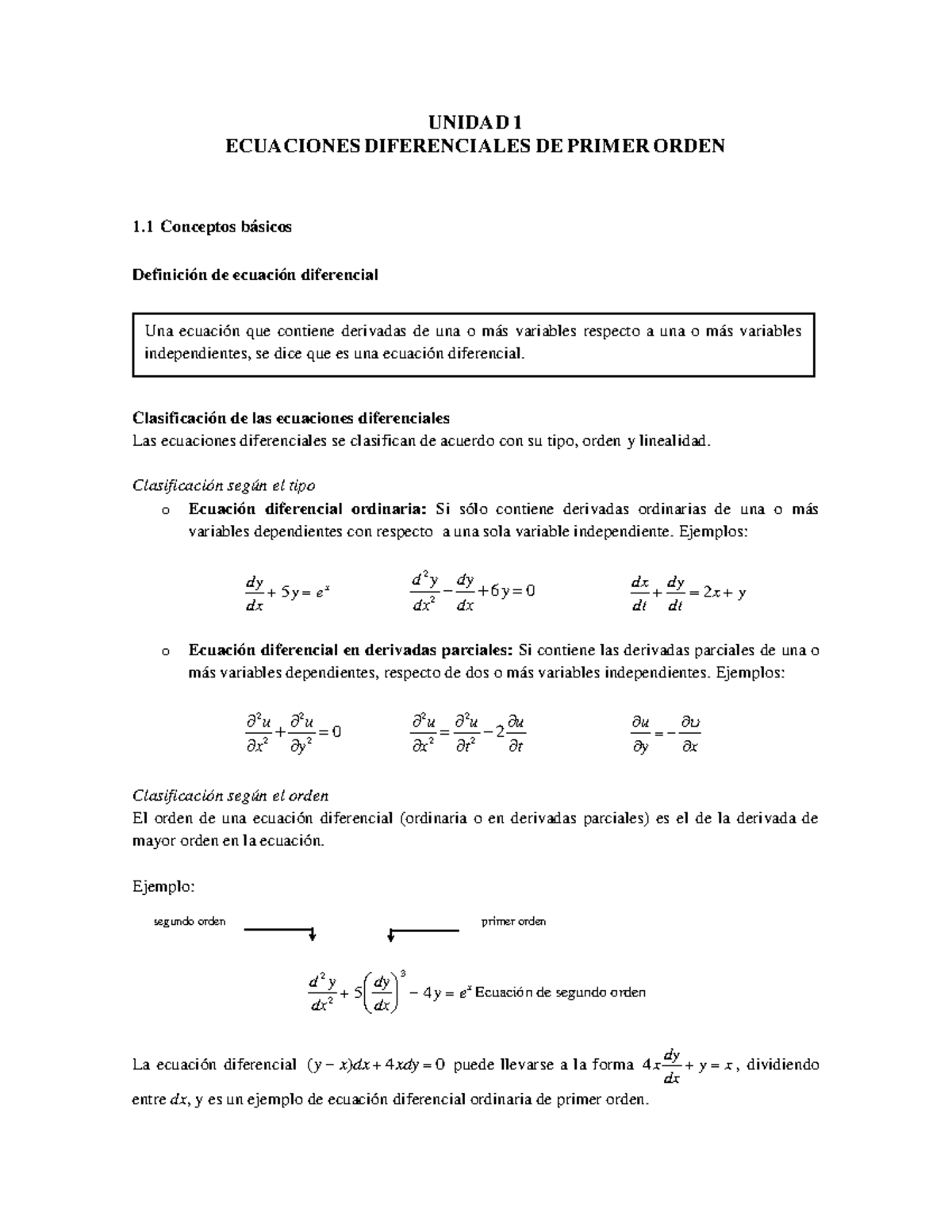 Ecuaciones Diferenciales De Primer Orden De Las Ecuaciones