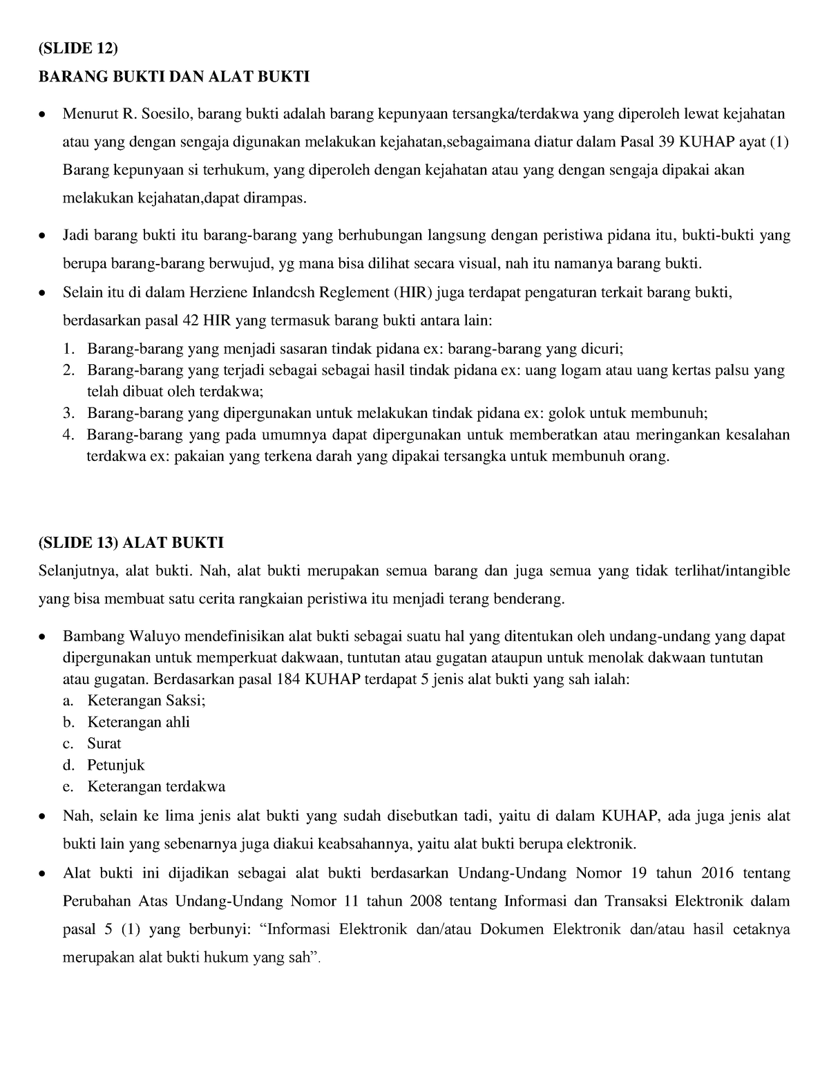 Teks Presentasi Paf Fix Slide 12 Barang Bukti Dan Alat Bukti