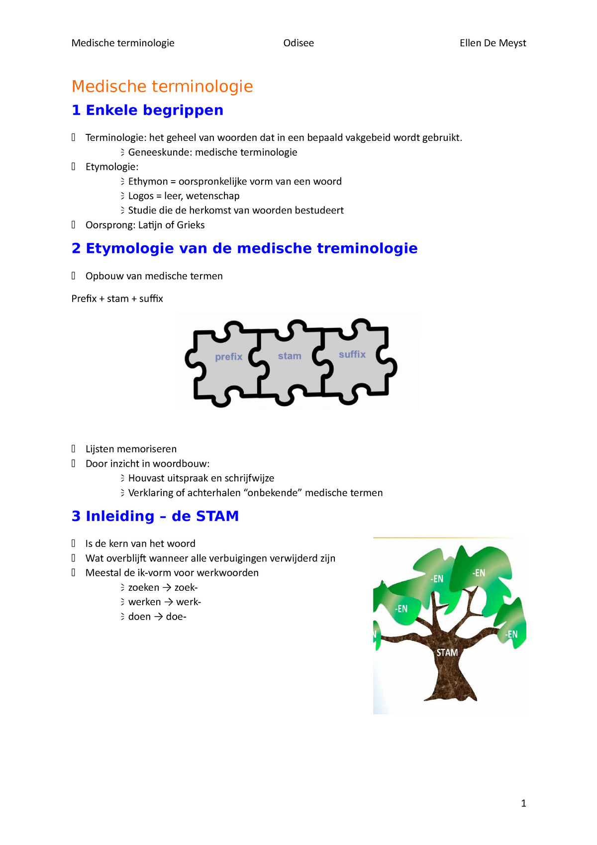 Medische Terminologie Samenvatting Medische Terminologie 1 Enkele