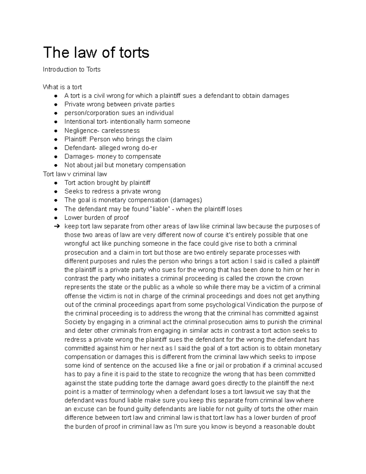 The Law Of Torts 1 Lecture Notes 1 The Law Of Torts Introduction To