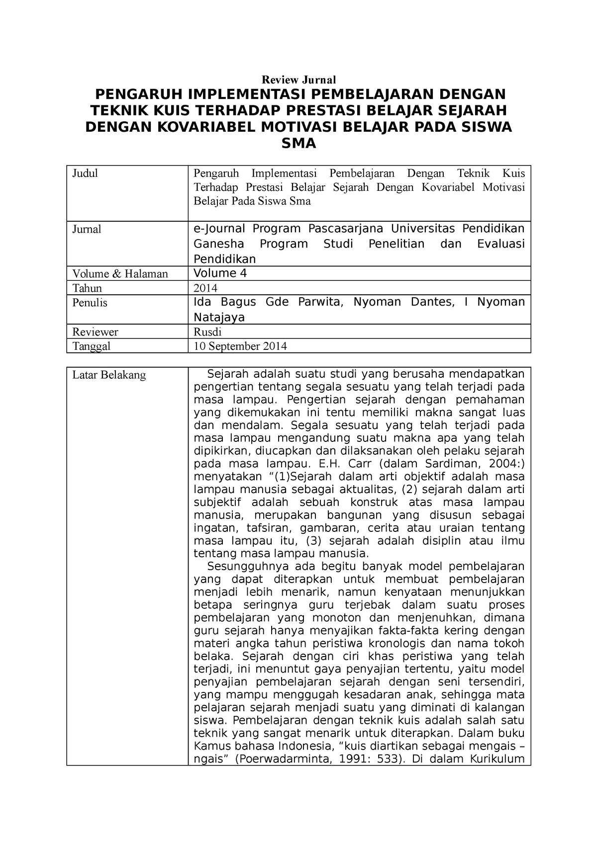 Contoh Resume Jurnal Penelitian Review Jurnal Pengaruh Implementasi