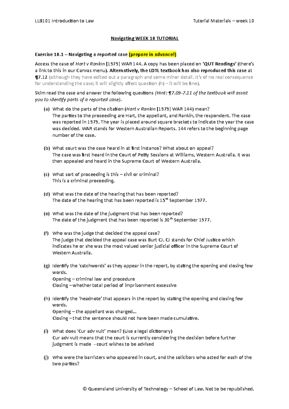 Week 10 Tutorial Activities Navigating Week 10 Tutorial Exercise 10