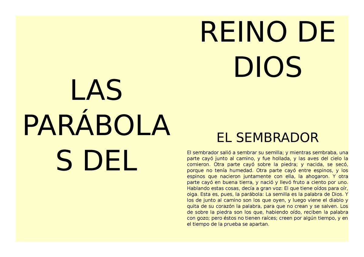 Las Parábolas Del Reino De Dios Las ParÁbola S Del Reino De Dios El