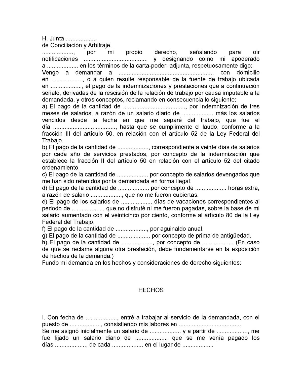 Demanda Por Despido Injustificado H Junta De