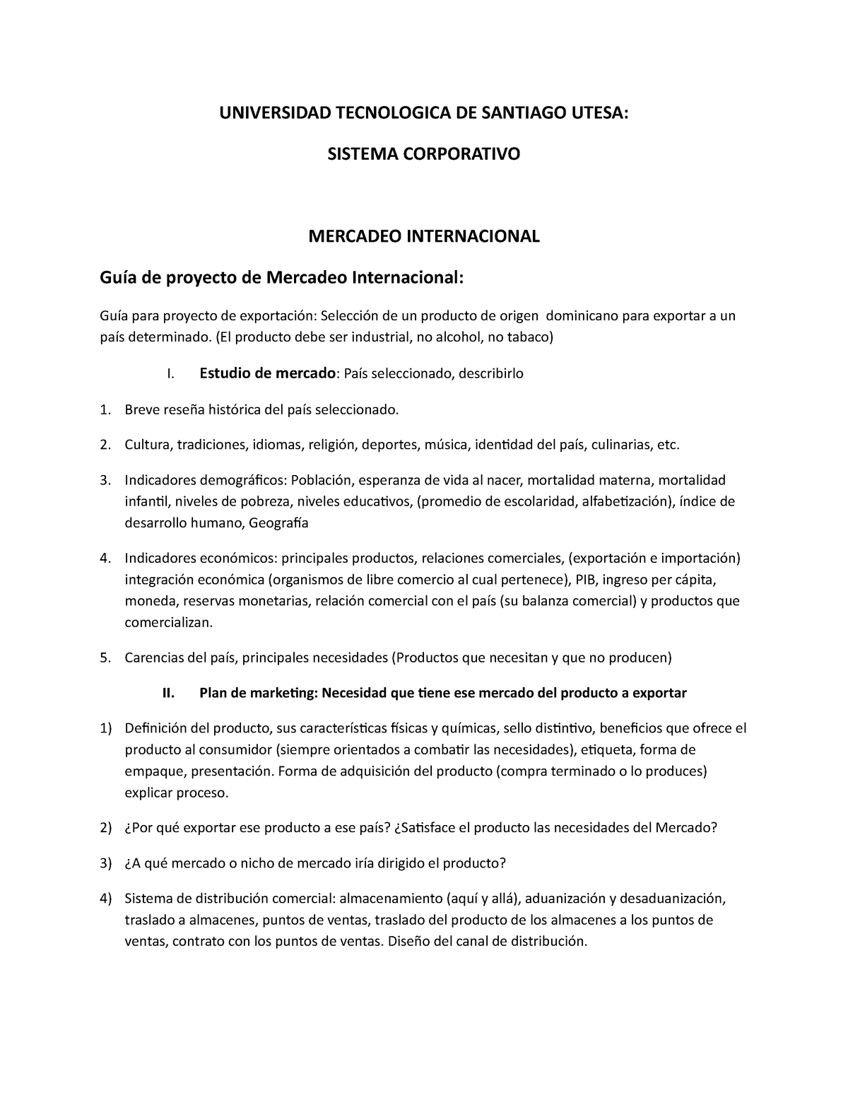 Guía De Proyectos De Mercadeo Internacional 2 Universidad Tecnologica