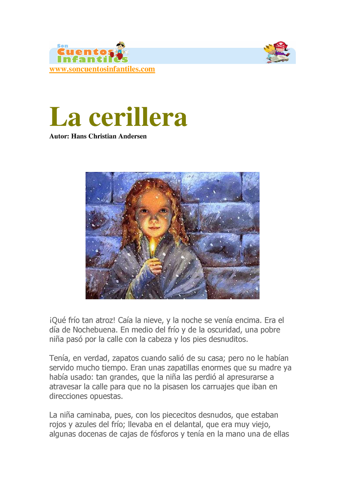 Lacerillera Ilustrado Soncuentosinfantiles La Cerillera Autor Hans