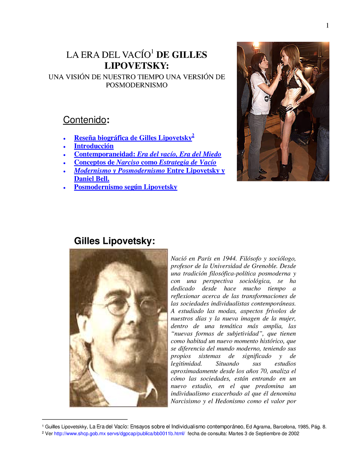 Lipovetsky Gilles La Era Del Vacio Y Del Miedo La Era Del VacÍo 1