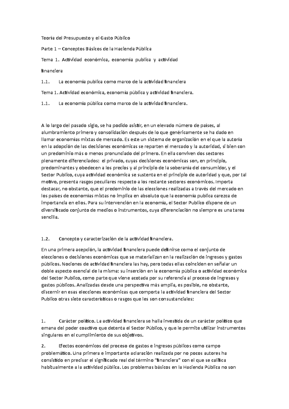 Teoría Del Presupuesto Y El Gasto Público Tema 1 Teoría Del