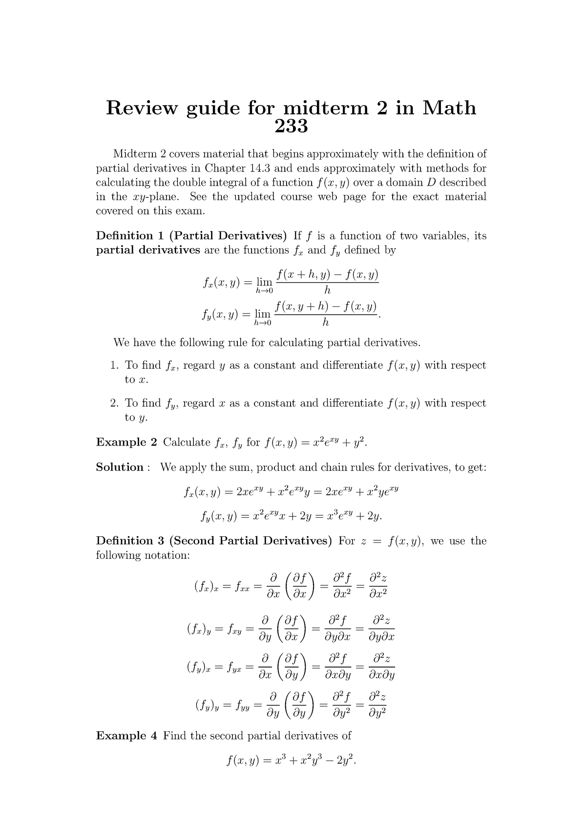 Study Guide 2 S13 Practice Material Calc 3 Midterm 2 Fall 23 Review