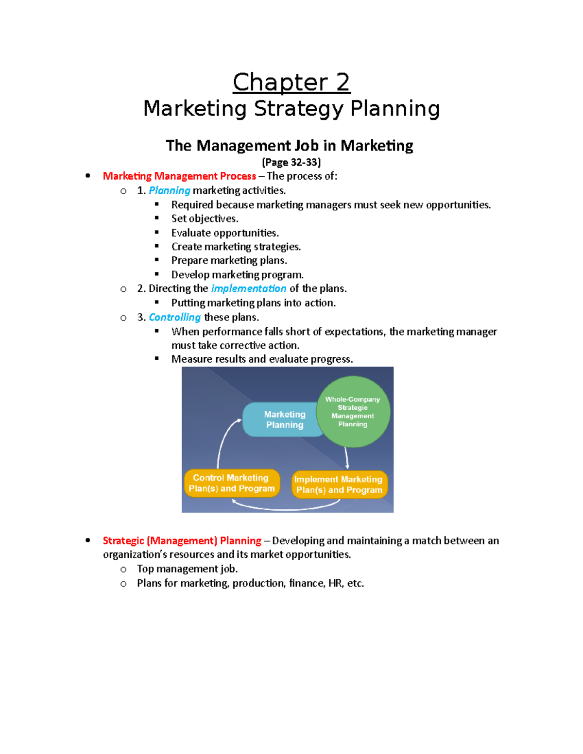 Chapter 2 Notes Marketing Strategy Planning Chapter 2 Marketing