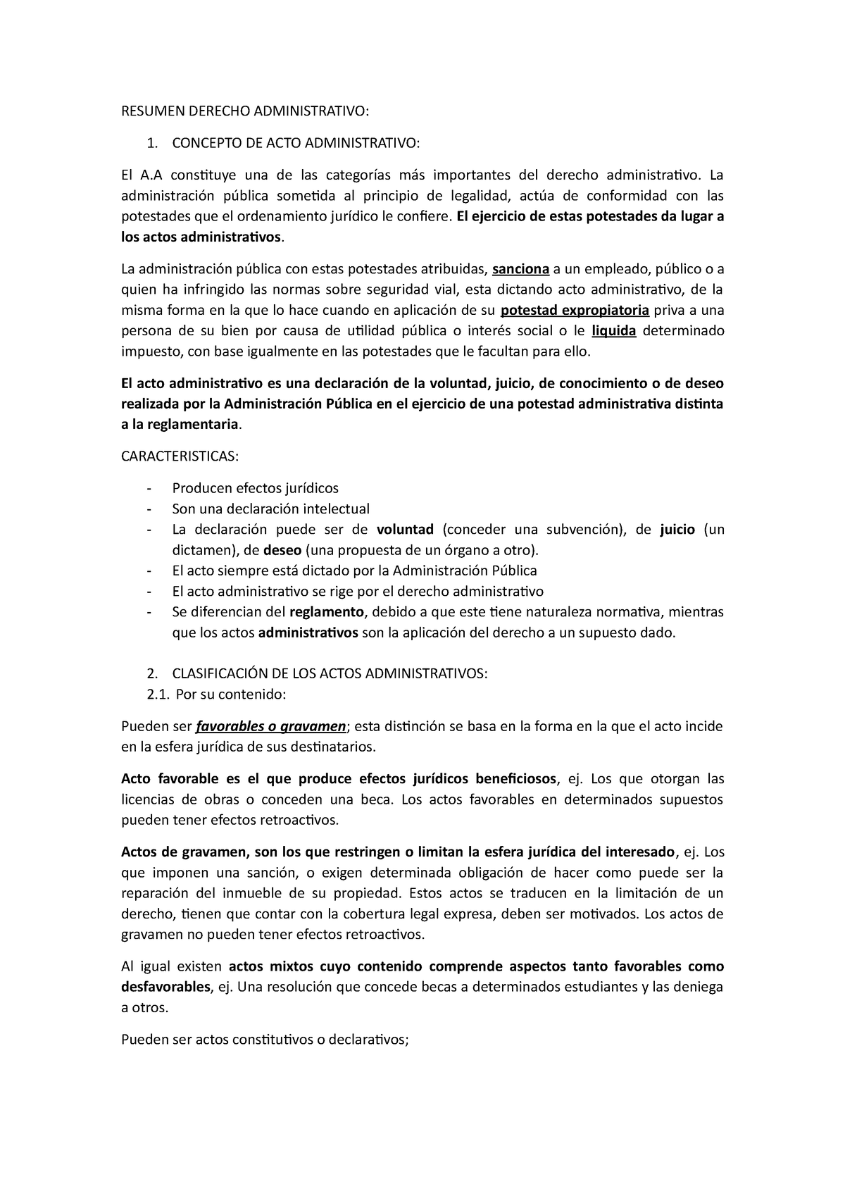 El Acto Administrativo Resumen Derecho Administrativo 1 Concepto De