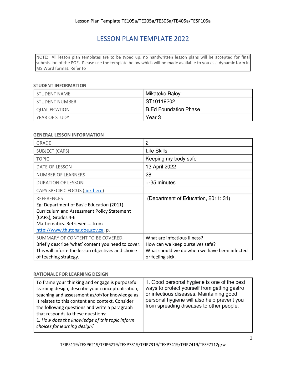 Pret7311 Lesson Plan 1 Lesson Plan Template 2022 Note All Lesson