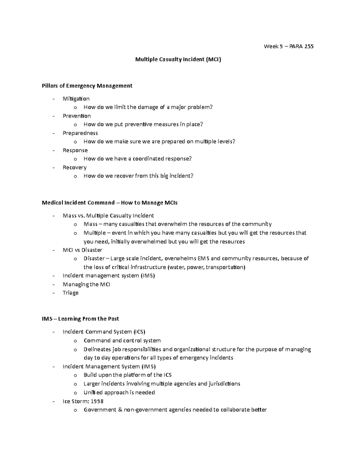 Week 9 Multiple Casuality Incidents Week 9 Para 255 Multiple