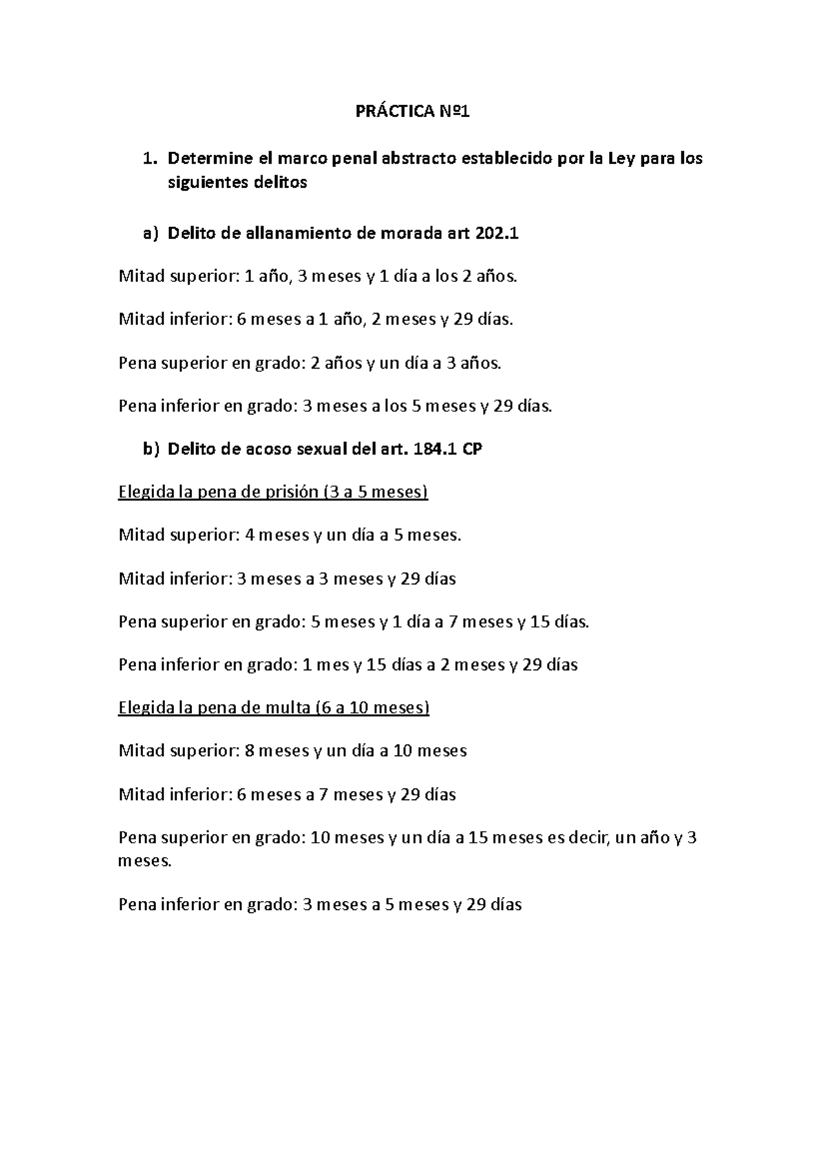 Práctica Nº1 Practica 1 PrÁctica Nº 1 Determine El Marco Penal