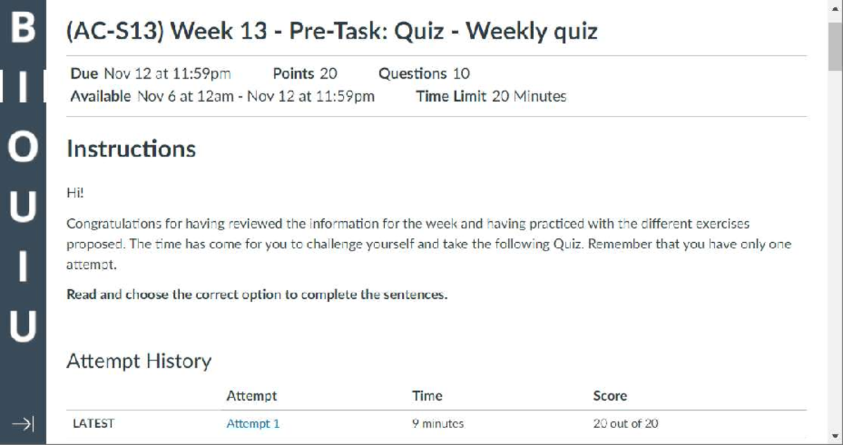 Ac S13 Week 13 Pre Task Quiz Weekly Quiz Ingles Iii Studocu