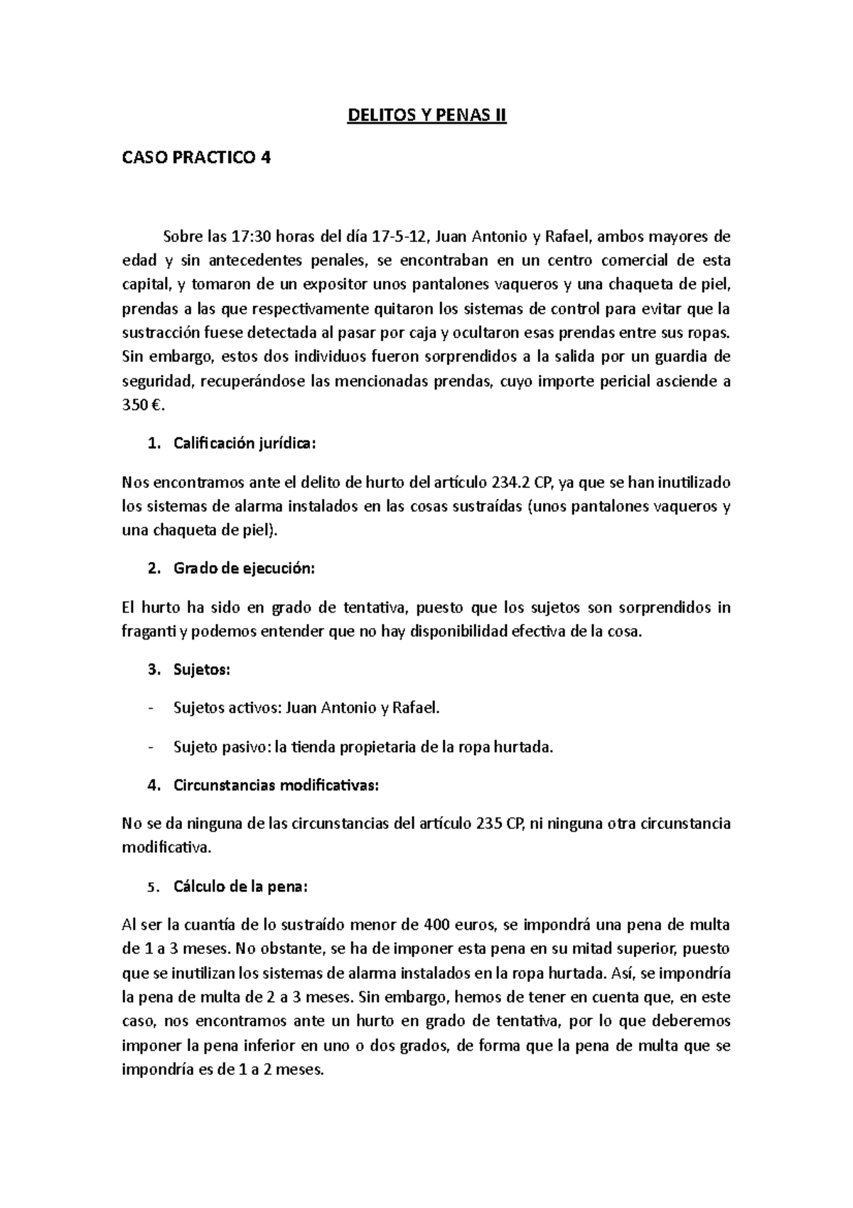 Caso PrÁctico 4 Delitos Y Penas Ii Delitos Y Penas Ii Caso Practico