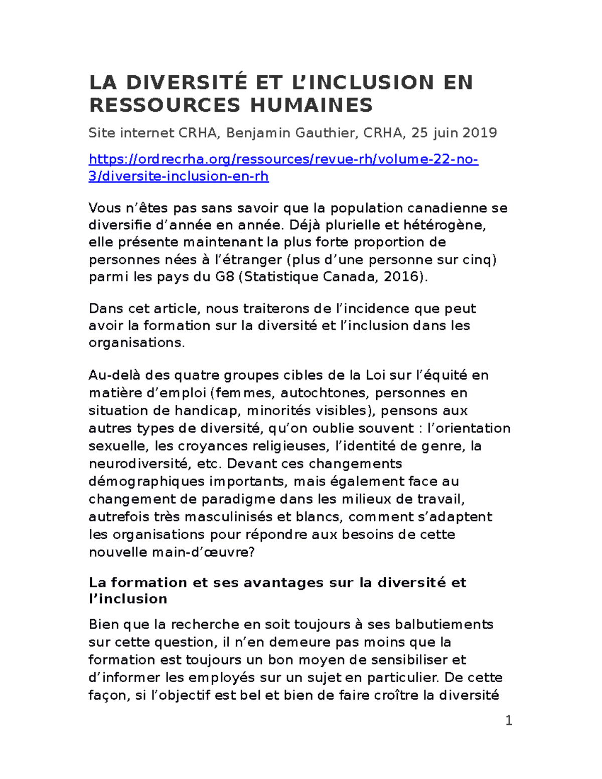 Grh La Diversité Et Linclusion En Rh La DiversitÉ Et Linclusion En